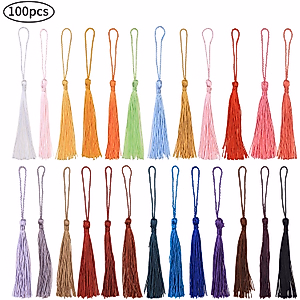 DIYASY 100 Pcs Bookmark Tassels,5 Inch Handmade Tassel 25 Colors Floss Tassels for Craft with Loops for Jewelry Making, Souvenir