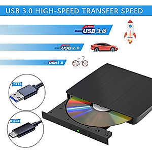External CD/DVD Drive for Laptop USB 3.0 Portable RW Drive/DVD Player for Laptop CD ROM Burner Compatible with Laptop Desktop PC Windows Linux OS Mac Black