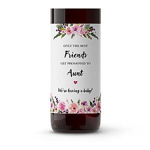 SET of 4 ● Pregnancy Announcement Wine Labels - FRIENDS, Only the Best Friends Get Promoted To Aunt - Wine Bottle Labels, Stickers, Surprise Pregnancy Announcement Gift, Baby Pregnancy Reveal, A140-4F