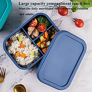 QTECLOR 3 Compartment Silicone Bento Lunch Box for Adult Kids, Food Container Leak-Proof BPA-Free Food Lunch Storage Boxes, Microwave,Dishwasher Safe,Lunch, Snack and Sandwich Food Container