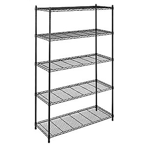 Whitmor Supreme Tier Shelving 5 Adjustable Shelving-500 Pound Weight Capacity Per Shelf-Leveling Feet, 18" x 48" x 74", Black