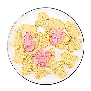 Cookie Cutter Plastic Baby Stroller Feeding Bottle Clothes Shape DIY Cookie Cutter Biscuit Mould Baking Decorating Tools Cookie Stamp Stamper Embosser For Baking Happy Birthday Baby Shower Designs Set