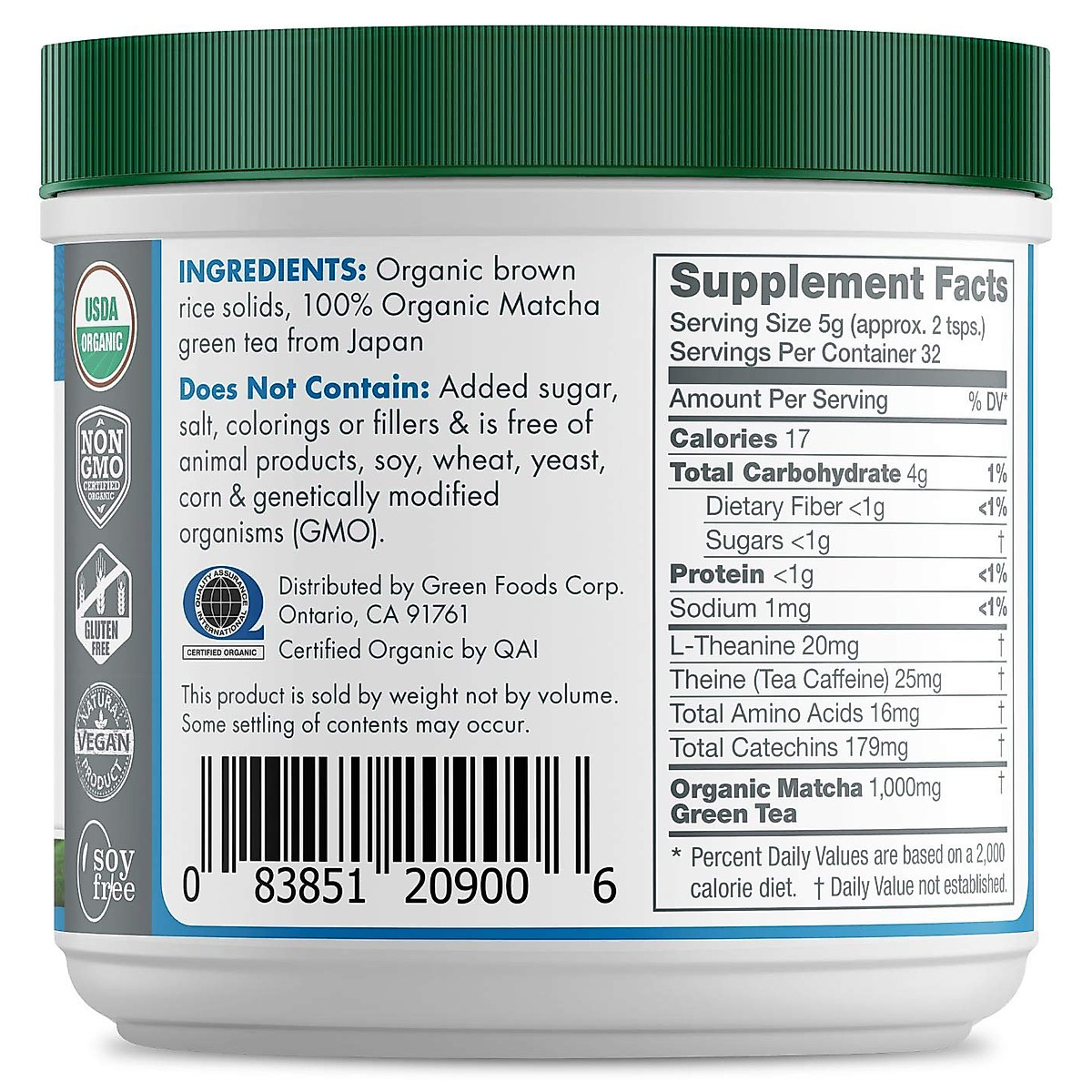 Green Foods Organic Matcha Green Tea, 5.5 Ounce