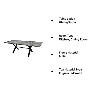 Acanva Expandable Dining Table for 6-8 Seat, Modern Rectangle Design with Extension Leaf for Kitchen Restaurant, Thicker Top and Carbon Steel Pedestal, 74.9''(+40)Wx37''Dx30''H, Dark Grey