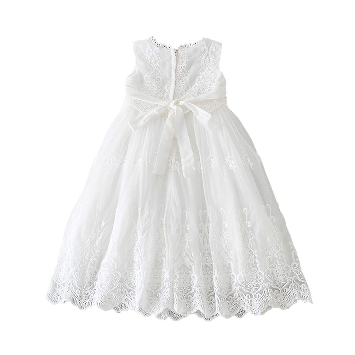 DINGDONG'S CLOSET Baby Toddler Girls Christening Baptism Embroidered Dress with Bonnet 2Pieces Grown Outfit(18Months) Ivory