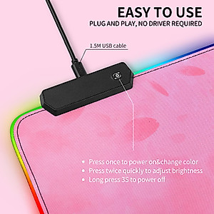 RGB Gaming Mouse Pad, Large Led Mouse Pad with 12 Lighting Modes, Gaming Keyboard Non-Slip Rubber Base PC Gaming Desk Pad,High-Performance Pad Optimized for Gamer,31.5x11.8 inch (Pink)