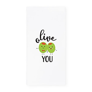 The Cotton & Canvas Co. Olive You Soft and Absorbent Kitchen Tea Towel, Flour Sack Towel and Dish Cloth