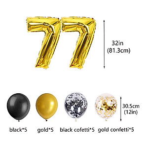 77th Birthday Decorations Black Gold for Men Women, Happy Birthday Banners Number 77 Birthday Balloons Star Foil Confetti Balloons for Him Her Mum Dads 77 Years Old Birthday(77th)