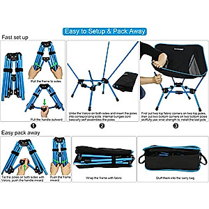 MARCHWAY Lightweight Folding Camping Chair, Stable Portable Compact for Outdoor Camp, Travel, Beach, Picnic, Festival, Hiking, Backpacking, Supports 330Lbs (Blue)