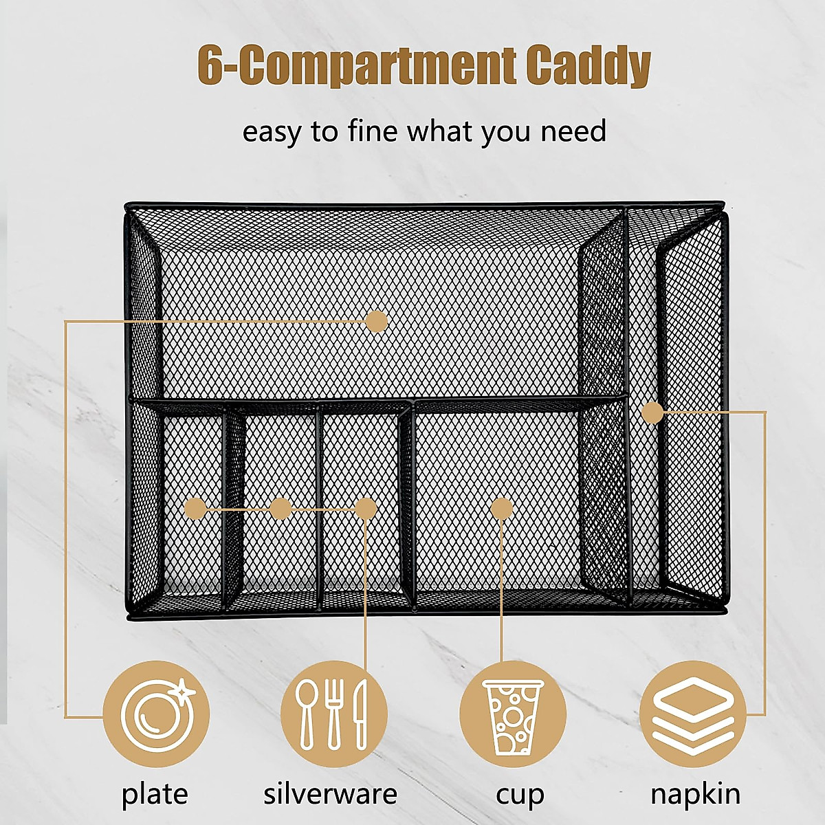 DysanVica Metal Paper Plate Dispenser - Utensil Holder for Kitchen Counter Cabinet Silverware Caddy Cutlery Flatware Organizer Storage Box for Plastic Spoon Fork Plates Napkins Cup Party Camping Black