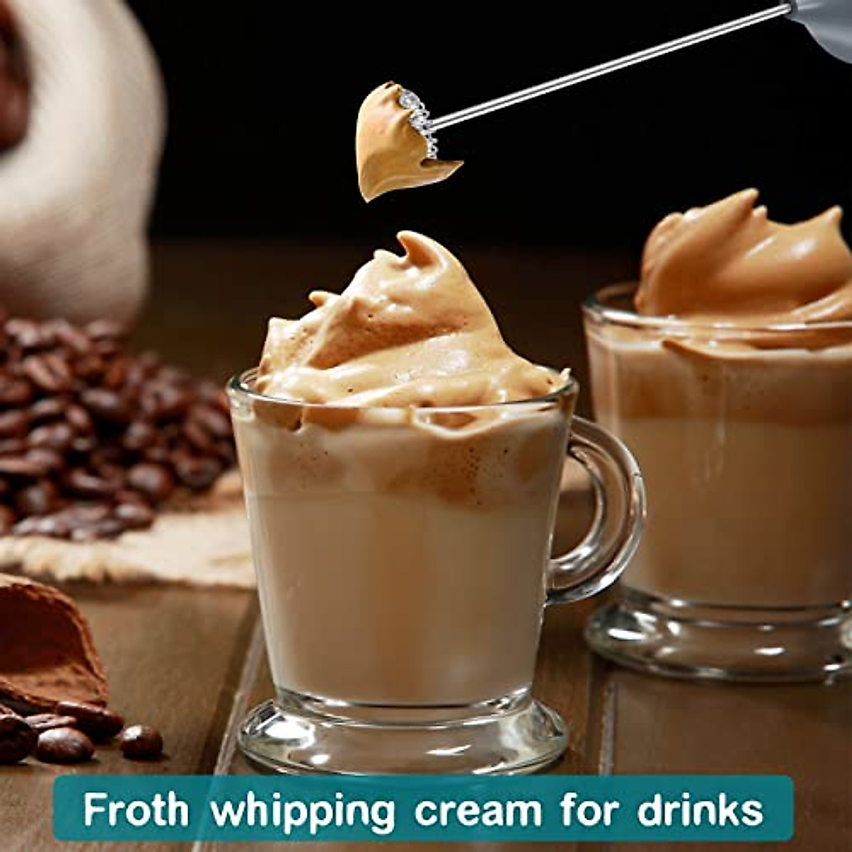 Cincred Milk Frother - Hand Operated Battery Powered Frother for Coffee, Electric Whisk, Foam Maker and Drink Mixer for Your Latte, Cappuccino, Frappe, and Hot Chocolate (Gray)