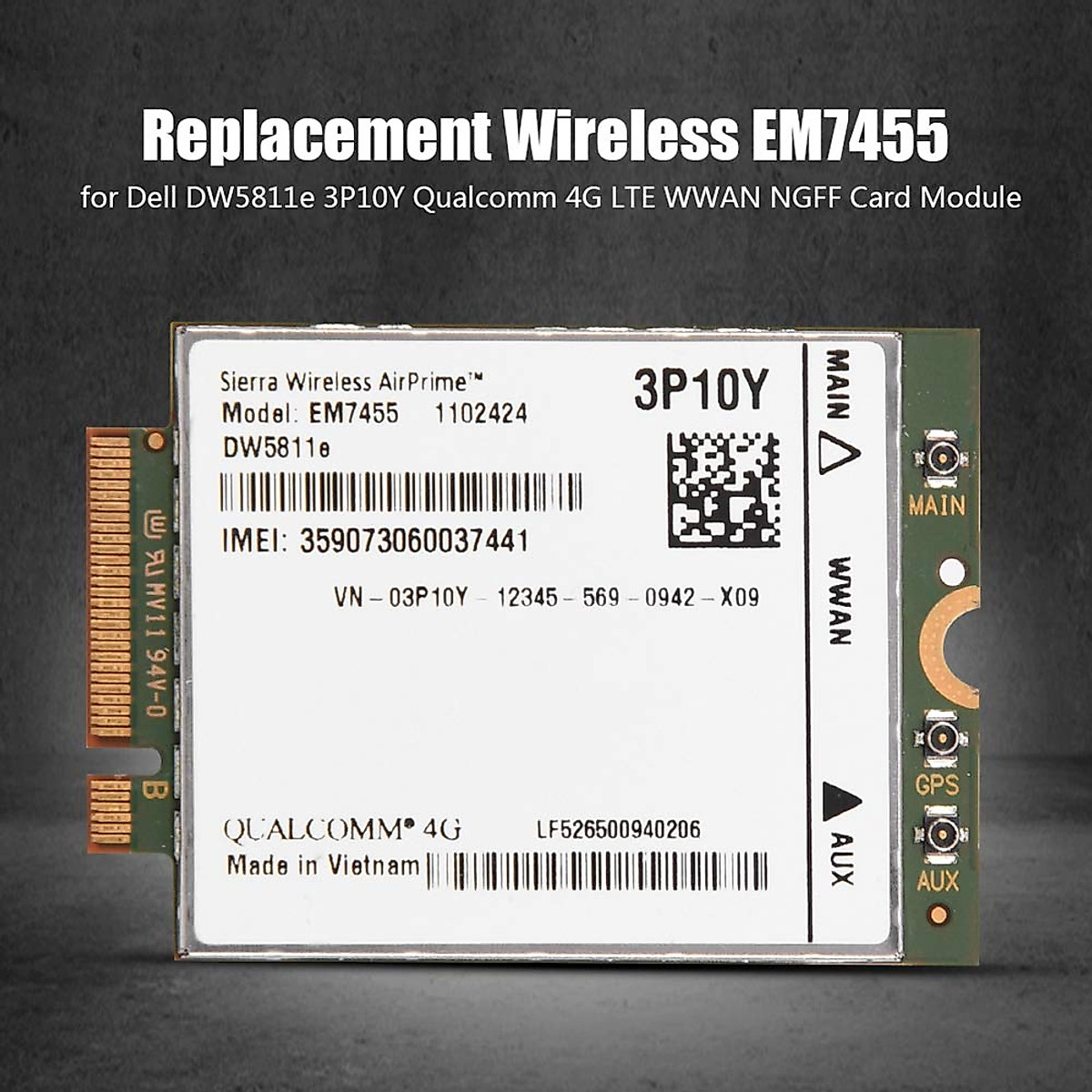 EM7455 4G Module Network Card, PCIe M.2 Replacement EM7455 Network Card for DW5811e 3P10Y 300 Mbps 4G LTE WWAN NGFF Card Module Fit for PC Laptops