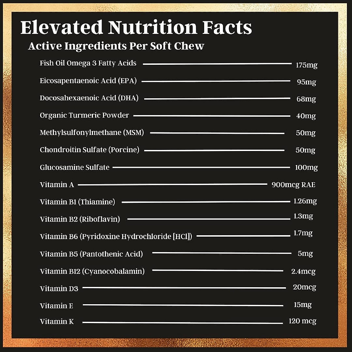 Ultra-Healthy Omega 3 Fish Oil Treats w/MSM, Glucosamine, Chondroitin, EPA/DHA for Dogs: Elevated Pets Fish Oil, Turmeric & Joint Supplement + Allergy Chews - Ultimate Dog Vitamin Supplement