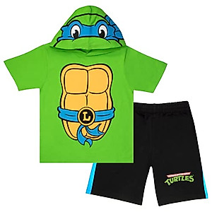 Nickelodeon Teenage Mutant Ninja Turtles Boys Character Costume 2-Piece Set, Short Sleeve Hoodie Tshirt & Shorts 2-Pack Bundle Set for Toddlers (Blue, Size 5/6)