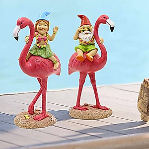 Goodeco Gnome and Flamingo Garden Statue Gifts - Mom Gifts,Flamingo Gifts for Women,Pink Flamingo Figurines Yard Lawn Sculpture Garden Decor,Gift Ideal for Parents 6*11 inch (Lady)