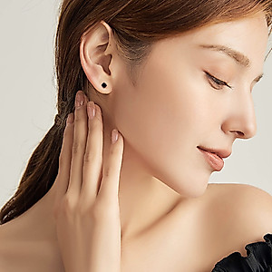 Milacolato 2Pair Sterling Silver Stud Earrings 18K Black Rhodium Plated Black Stud Earrings Round Square Cubic Zirconia Stud Earrings for Men Women | 6mm