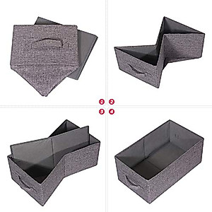 Set of 3 Closet Organizer Bins with Handle, Linen Fabric Foldable Storage Baskets Cloth Box Containers for Shelves Nursery Home Office Kids Toys Baby Clothes Clothing Large
