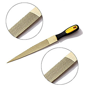 NKTM Needle File Set Wood Files for Wood Working Files Tools Golden Tapered Wood Rasp File with Rubber Handle in Gift Bag for Carving 2 Pack (8 * 10 inch)