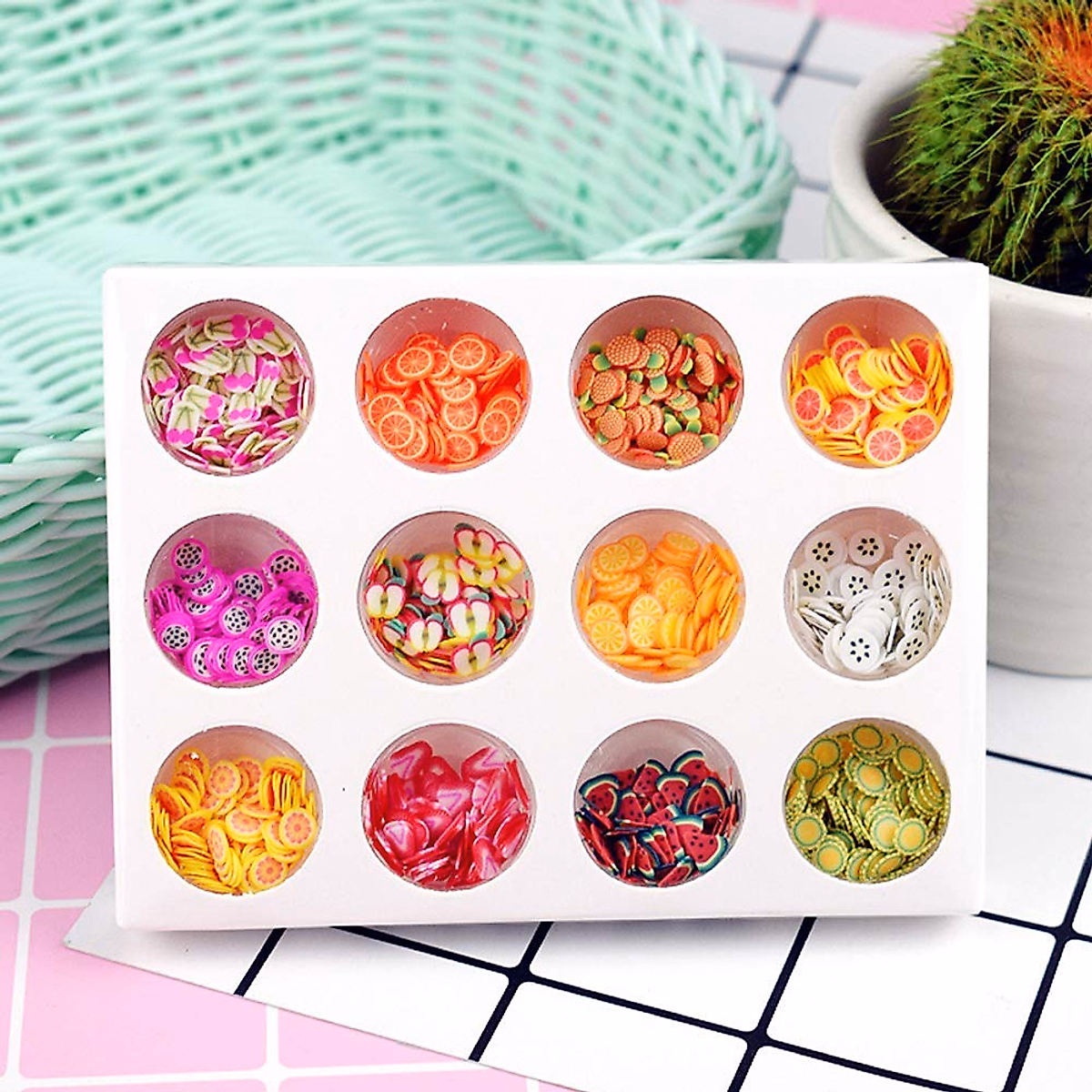 BinaryABC 3D Fruit Slices Nail Art Decorations Supplies Slime Slices(Fruit Style Random)