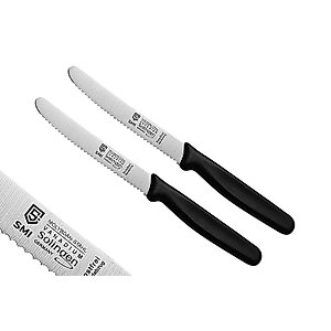 SMI - 2 Pcs Tomato Knife Serrated Black Paring Knife Steak Knife Solingen Knife Made in Germany