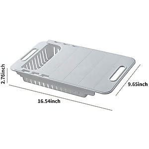 Multifunctional Chopping Board, Plastic Kitchen Sink Strainer with Stoarge Basket 3 in 1 for Cutting Washing Draining (Off White)