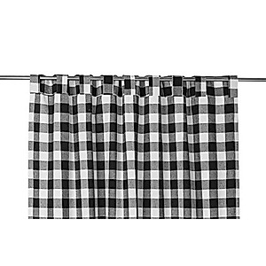 Black White Cotton Curtains, Back Tab Farmhouse Cotton check Curtain 50x72 Inch, Tab Top Bathroom Window Treatment Décor Panel For Kitchen Nursery Livingroom Bed Room Gingham Check Curtains -2 Panels