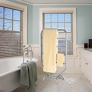 Warmrails Traditional Towel Warmer - Free-Standing or Wall Mounted Towel Warmer Rack for Drying Towels and Garments - 34-Inch Nickel Finish Frame with 4 Bars - Model RTS