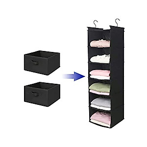 MAX Houser Hanging Shelf Closet Storage Organizer Removable Drawers ，Hanging Storage Organizer Hanging Sweater 2 Sock Underwear Drawers for Closet, Bedroom, Black