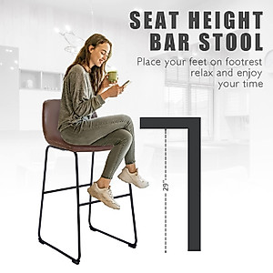 TAVR Furniture PU Leather Bar Stools with Back and Footrest Set of 2 Brown Modern Bar Stool Chair Height for Pub Coffee Home Dinning Kitchen