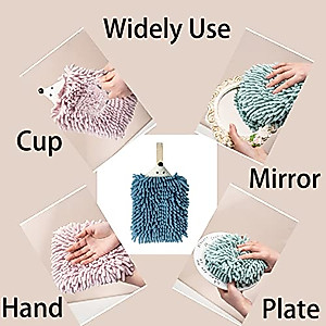 PIAOPIAO 2 Pack Cute Animal Chenille Hand Towels, Fuzzy Ball Hand Towel with Loop, Hanging Hand Towels for Bathroom, Kitchen (Yellow)