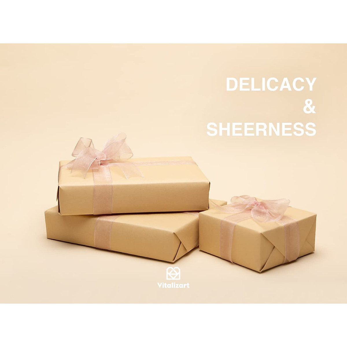 Vitalizart Rose Gold Ribbon Organza Sheer Ribbon 1 inch x 30Yd in Total Handmade Eco-Friendly Fabric Ribbons for Gift Wrapping Christmas Tree Crafts Bows Wedding Invitations Wreaths Wrap