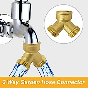 SUNGATOR 3/4 Inch No Lead Brass 2 Way Y Valve Garden Hose Connector 2-Pack Male Hose Thread Splitter Adapters with Extra 4 Rubber Hose Washers + 1 Sealing Tape