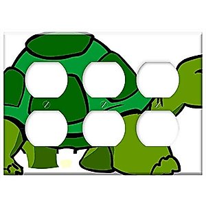 Triple Duplex Outlet Wall Plate Cover - Turtle Carapace Tortoise Green Walking Shell Slow