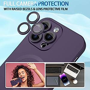 Womdakon Magnetic Case for iPhone 14 Pro Max Phone Case for Women, [Adaptation with Magsafe] Matte Luxury Soft Metallic Luster Design for iPhone 14 Pro Max 6.7'' with Camera Protector-Purple