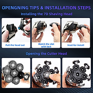 7D Electric Shaver Replacement Heads, Floating Waterproof Flexible Razor Blades, Electric Bald Beard Razor Blades, Comfortable No Pinch