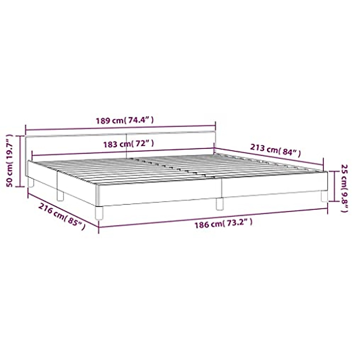 vidaXL Bed Frame with Headboard Home Indoor Bed Accessory Bedroom Upholstered Double Bed Base Furniture Light Gray 72"x83.9" California King Velvet