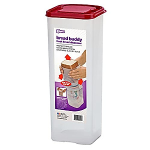 Buddeez Bread Buddy Bread Box – Fresh Bread Storage Container, Plastic Sandwich Bread Dispenser, Red Lid, Pack of 1