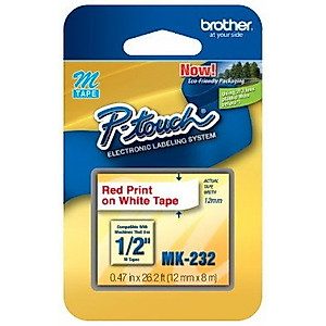 1/2" (12mm) Red on White P-Touch M Tape for Brother PT-55, PT55 Label Maker