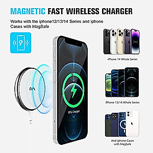 Magnetic Wireless Charger,Vebach Wireless Charging Pad Mag-Safe Charger with Detachable Cable Compatible with iPhone 14/14 Pro/14 Plus/14 Pro Max/iPhone 13/13 Pro/13 Pro Max/13 Mini/iPhone 12