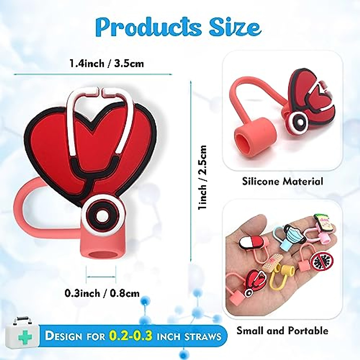 Straw Cover Cap for Stanley Cup, Reusable 8mm Straw Topper for Stanley 30&40 Oz Tumbler, Cute Straw Tip Covers for Stanley Cups Accessories (Medical)