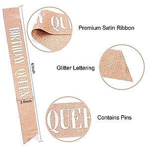 KICOSY Tiaras for Women Birthday Queen Tiara and Sash Set Birthday Crown for Women Birthday Tiara for Girls Rhinestone Crown Birthday Queen Sash Birthday Gifts Birthday Decorations for Women