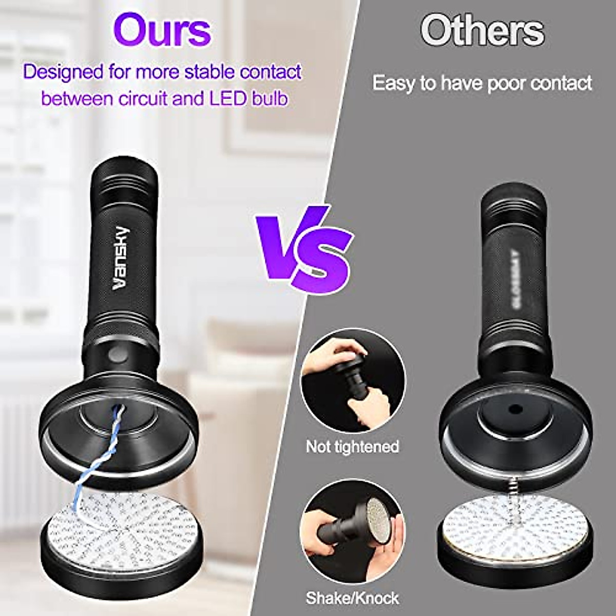 Vansky Black Light UV Flashlights, Ultra Bright 100 LED 395nm Ultraviolet Blacklight Detector for Dog Cat Pet Urine, Dry Stains and Bed Bug, Matching with Pet Odor Eliminator