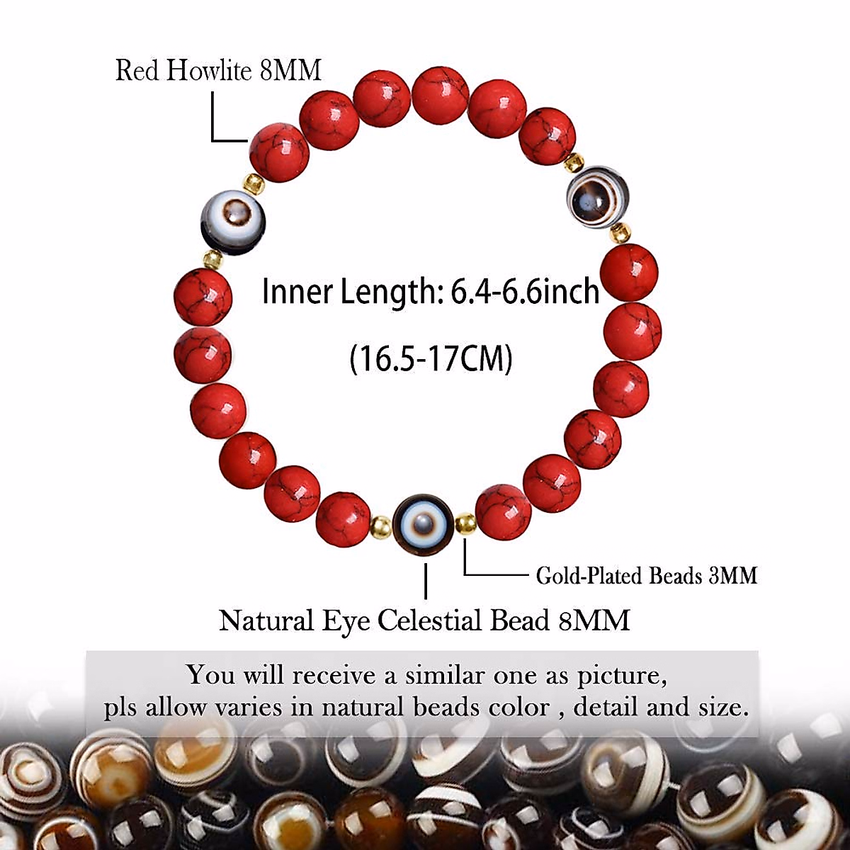 L&C Feng Shui Black Obsidian Beaded Bracelet - Women Mens 8MM Evil Eye Original Natural Crystal Onyx Relief Reiki Healing Stone Protection Strand Bracelet Bring Luck Prosperity Wealth (Red Howlite)