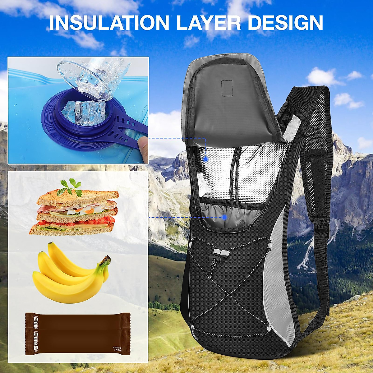 Hydration Backpack with 2L Hydration Bladder Water Backpack for Hiking Hydration Pack for Running Cycling Hiking Festival Gear.