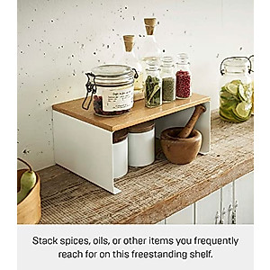 Yamazaki Wood-Top Stackable Kitchen Rack-Modern Counter Shelf Organizer, White