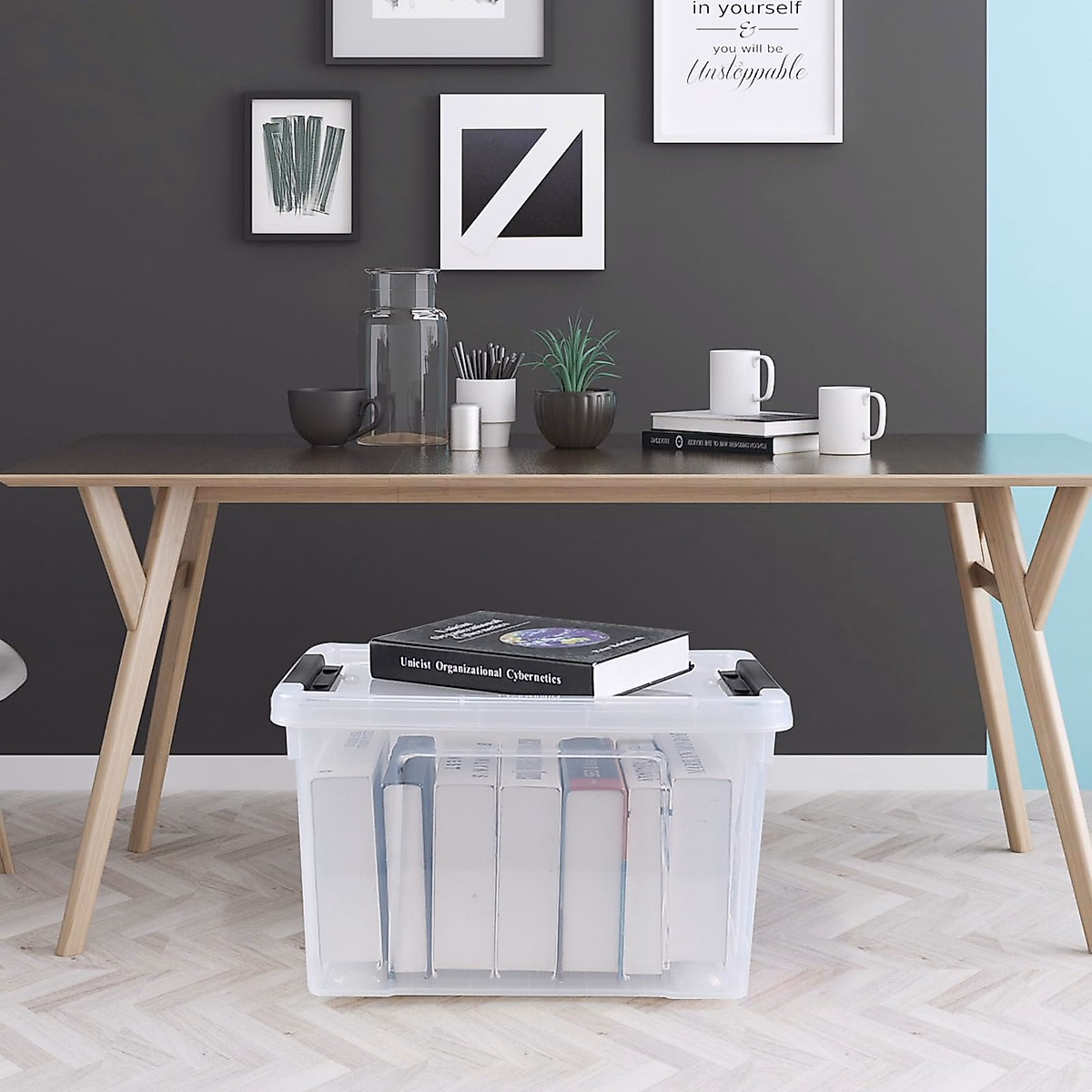 Pekky 22 Quart Latching Storage Container Bin with Wheels, 6 Packs Plastic Storage Tote Box, Clear