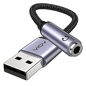 USB to 3.5 mm Jack Audio Adapter, External Sound Cards to Headphone Jack Aux Adapter Available for TRS or TRRS Plug Headphones, PS4/PS5/PC/Laptop-Purple Gray/9.8 inches