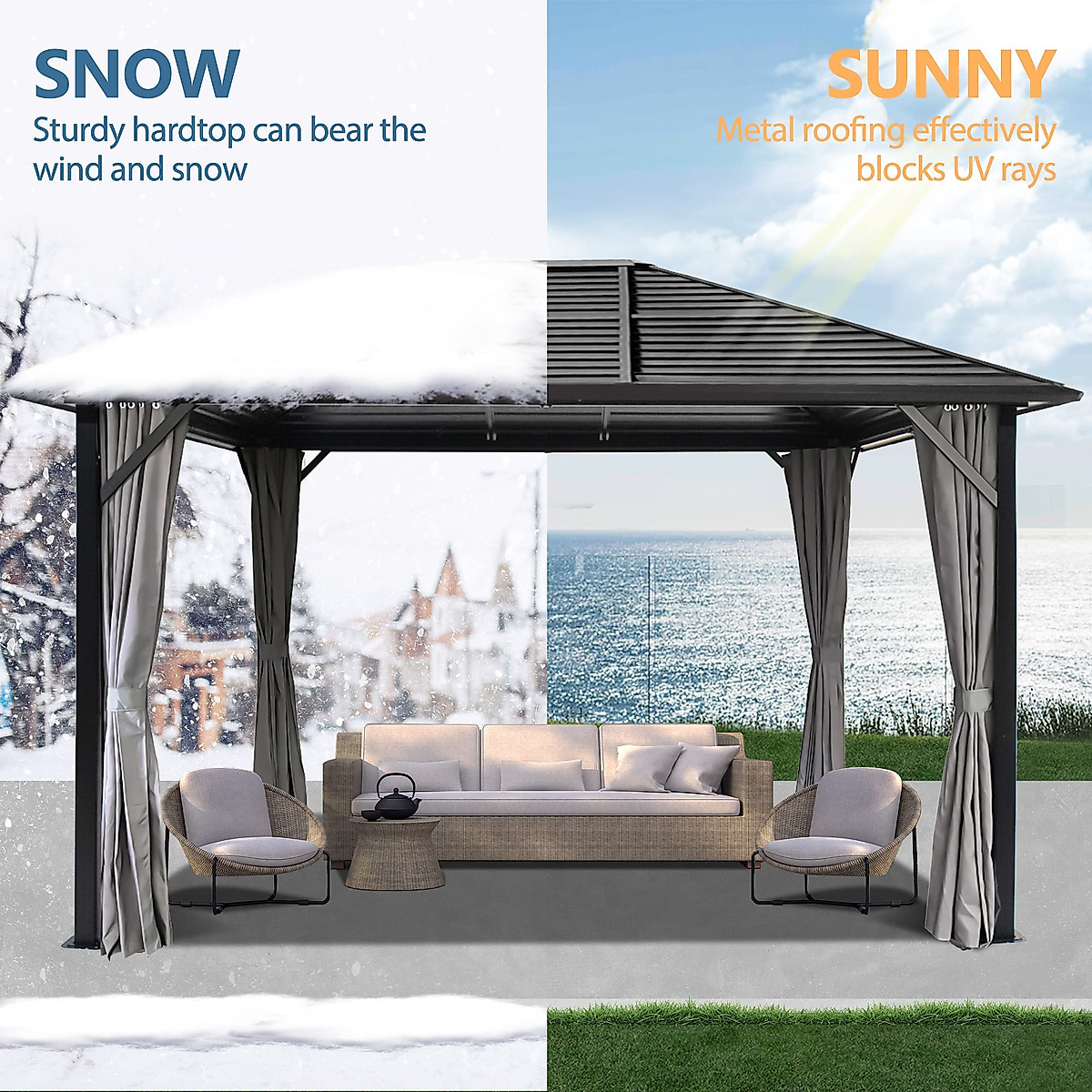 QZEN 10' x 12' Patio Hardtop Gazebo, Outdoor Canopy Gazebo with Netting, Metal Gazebo for Patio, Lawn, Garden, Deck, Outdoor Party…