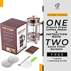 French Press Coffee Tea Maker（34oz）,304 Stainless Steel Coffee Press with 4 Filters Screen-100% No Residue -German Heat-Resistant Borosilicate Glass- BPA FREE -Dishwasherable，Copper