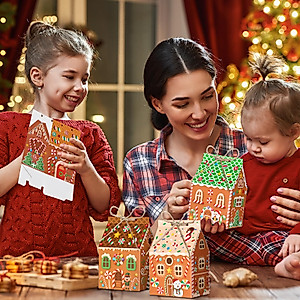 Zhanmai 48 Pcs Christmas Treat Boxes Candy Gingerbread House Mini Christmas Party Favor Box Small Paperboard Christmas Gift Boxes for Xmas Holiday Party Treat Cookie Goodie Snack Gift Packaging